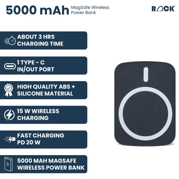 Rock 5000mAh Powerbank ll Magsafe Wireless Powerbank ll Fast Charging ...