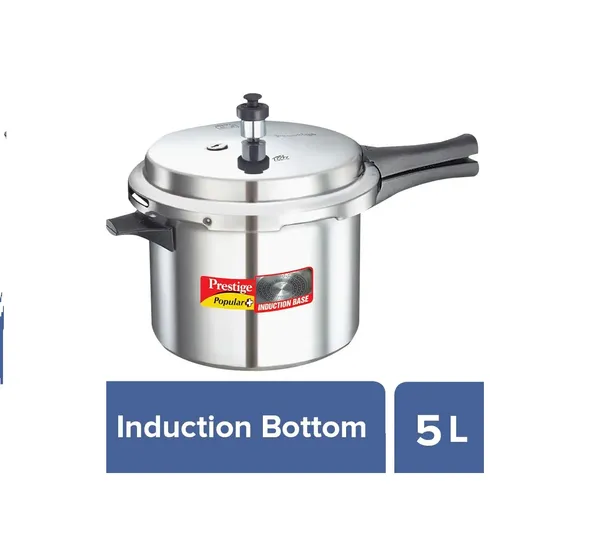 Prestige Popular Plus Induction Base Pressure Cooker, 5 Liter, Silver ...