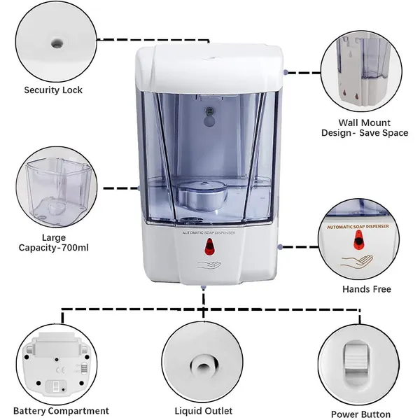 700ML Automatic Sensor Liquid Touch Less Soap,Liquid,Sanitizer ...