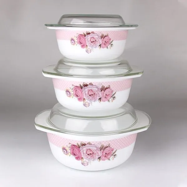 Opalware Microwave Safe Casserole Bowl Set With Glass Lid- 3 Pcs | SY ...