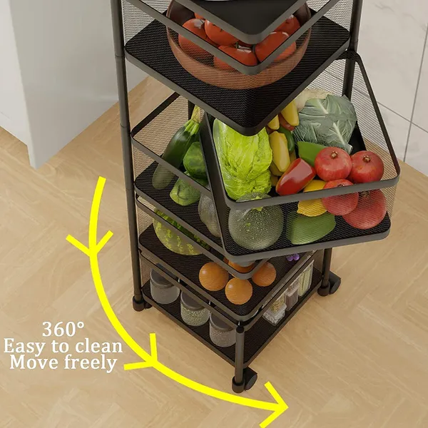 Metal Mesh Storage 3 Tier Foldable Kitchen Cart Storage Shelf Rack ...