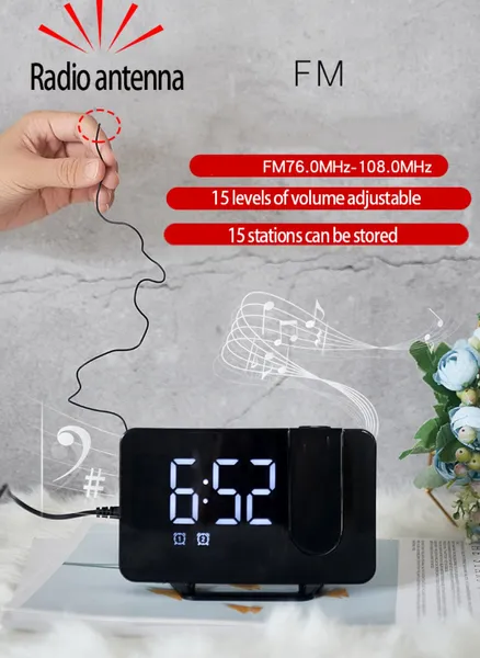 Smart LED Digital Desktop Alarm Clock 180 Degree Time Projector With ...