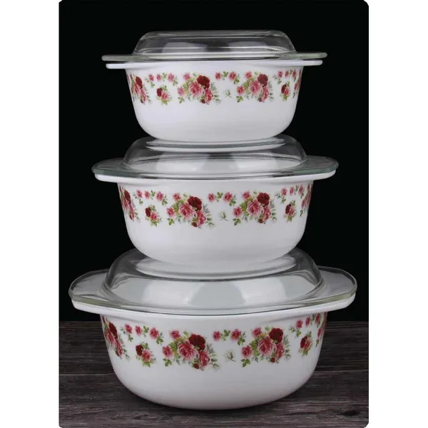 Opalware Microwave Safe Casserole Bowl Set With Glass Lid- 3 Pcs | SY ...