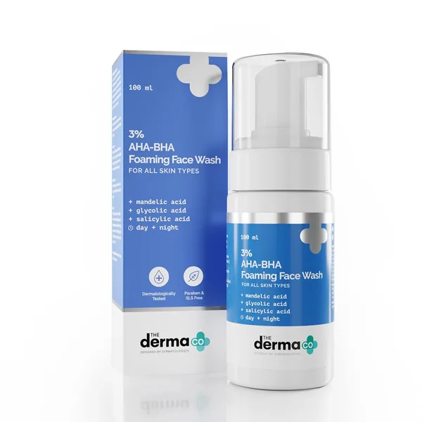 The Derma Co. 3% AHA-BHA Foaming Face Wash Gently Exfoliates Dead Skin ...