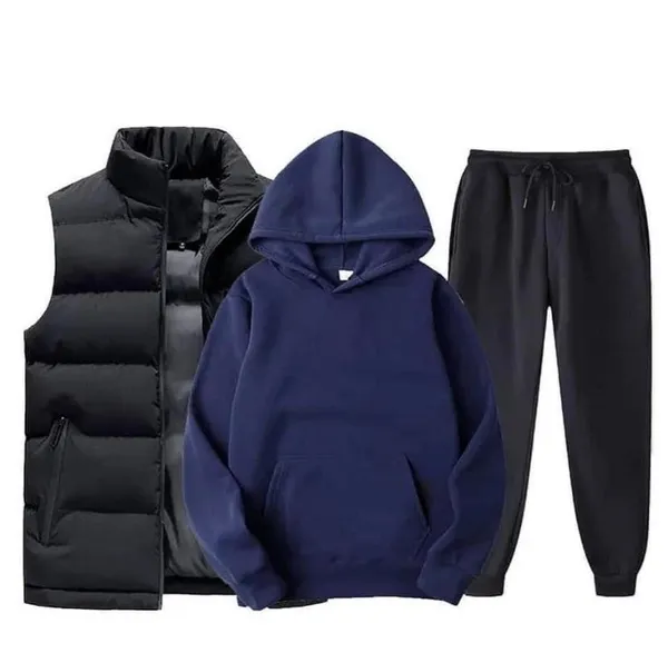 Deefuel Men'S Combo Set of 3 Blue Hoodie Black Jogger Black Half Jacket ...