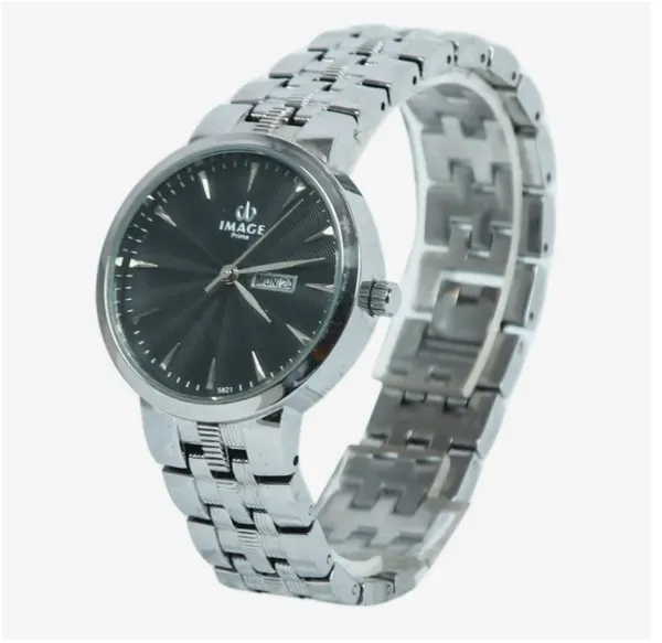 Men Silver Chain Black Dial Watch | SY Bazzar