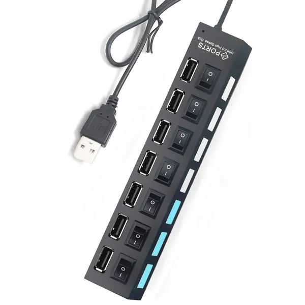 High Speed Mini 7 Port USB 2.0 Network Hub With Individual On & Off ...