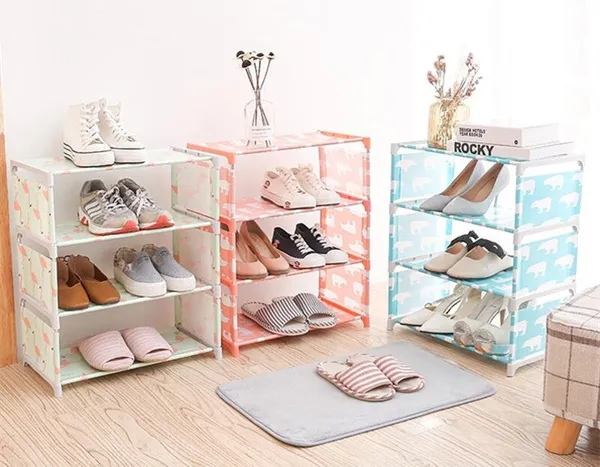 Cute 4 Layers Shoe Rack / Multipurpose 4-tier Shelf Waterproof Fabric ...