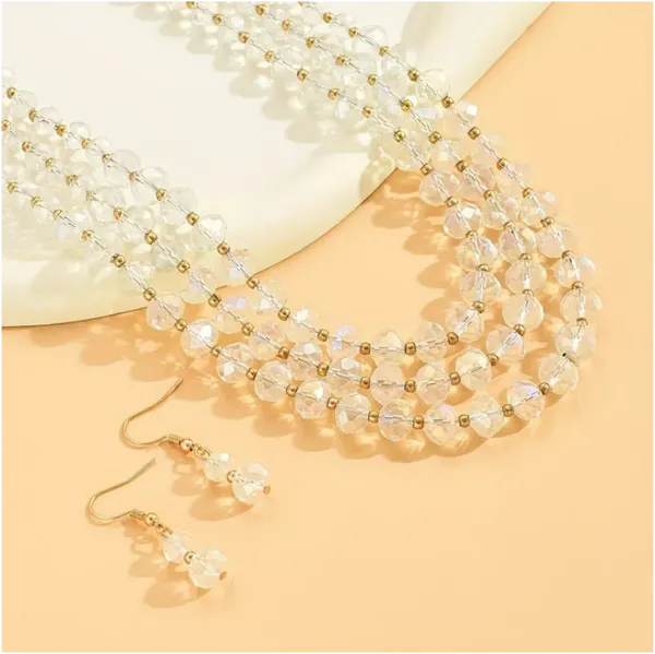3 Layer Faux Crystal Necklace & Earrings Set for Women | SY Bazzar