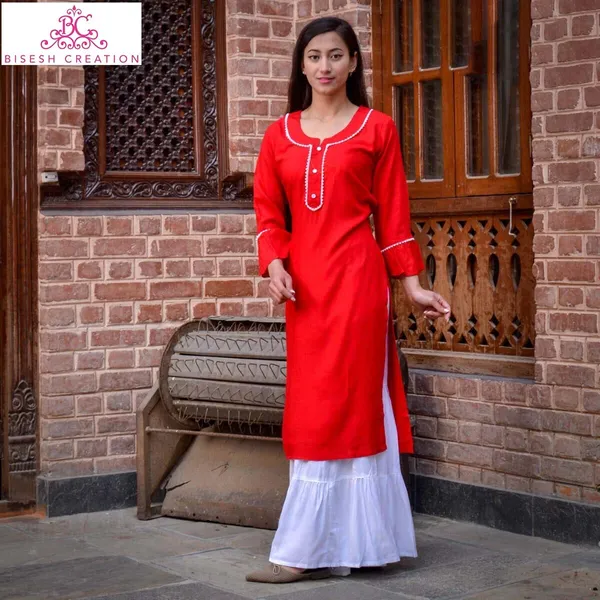 Bisesh Creation Red Motiwork Design Kurti With Gharara For Women (Only ...