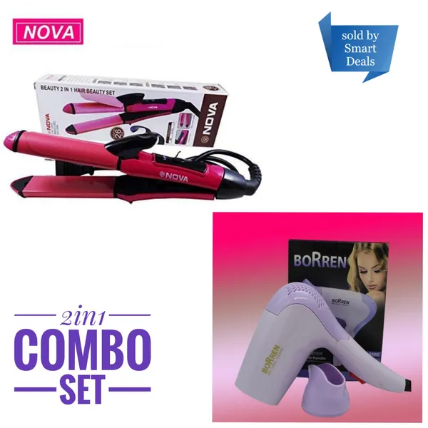 Nova 2 In 1 Hair Straightener & Borren Hair Dryer Combo Set | SY Bazzar