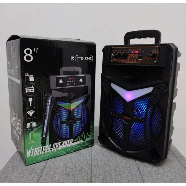 Black 8-inch Rechargeable Speaker USB / MicroSD / Aux IN / Includes Mic ...