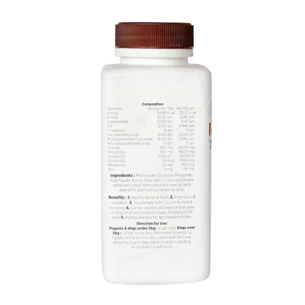 Pet-O-Cal Tablets Of Iron, Calcium, Phosphorus, Vitamin D3 & B12 For ...