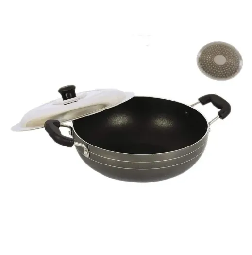 Induction Base Heavy Gauge Non Stick Kadai With Stainless Steel Lid 220 ...