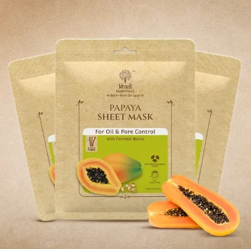 Khadi Essentials - Papaya Sheet Mask With Ferment Beans - 20ml | SY Bazzar