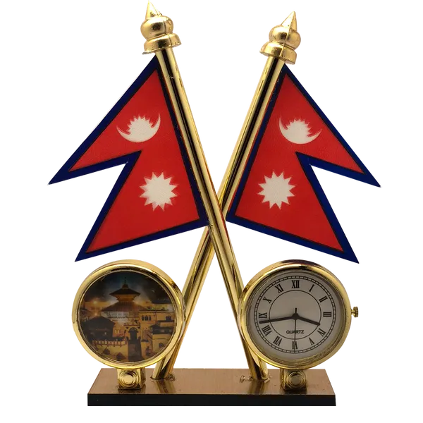 Nepal Flag With Watch Clock, Table Decor | SY Bazzar