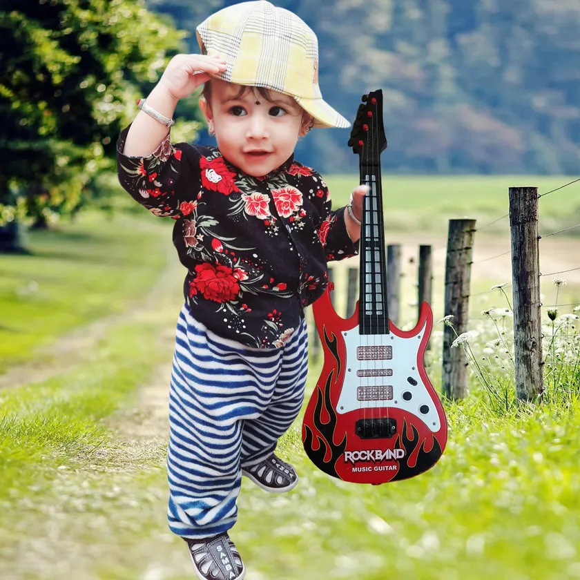 Four Strings Rockband Musical Flashing Battery Operated Guitar For Kids ...