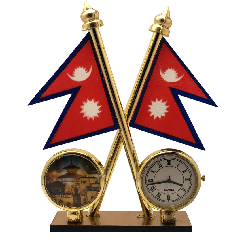 Nepal Flag With Watch Clock, Table Decor | SY Bazzar